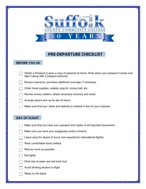 PRE-DEPARTURE CHECKLIST