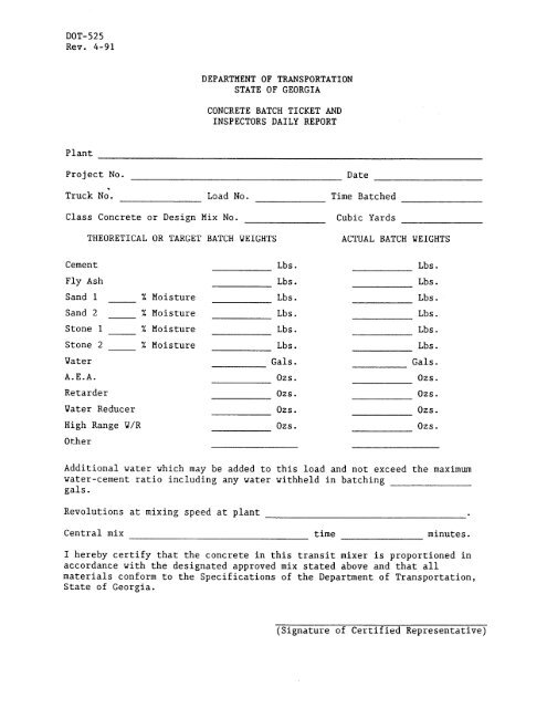 DOT 525 Concrete Batch Ticket