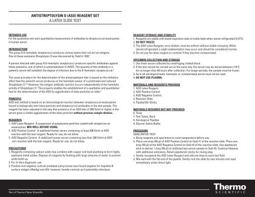 ANTISTREPTOLYSIN O (ASO) REAGENT SET A LAtex SLide teSt