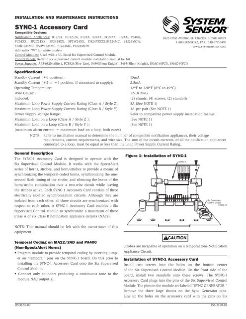 SYNC-1 Accessory Card - System Sensor Canada