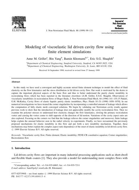 Modeling Of Viscoelastic Lid Driven Cavity Flow Using Finite Element