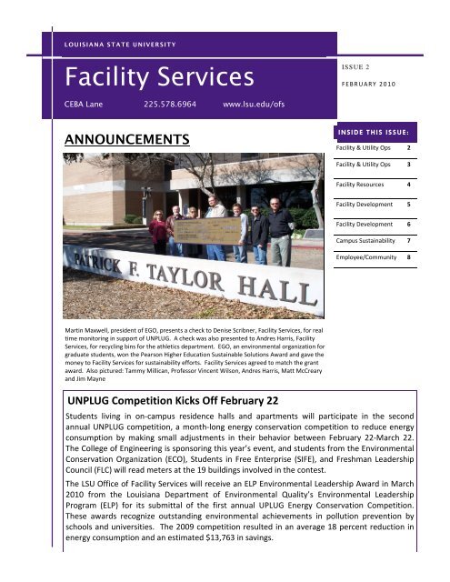 Facility Services Newsletter - LSU/OFS - Louisiana State University