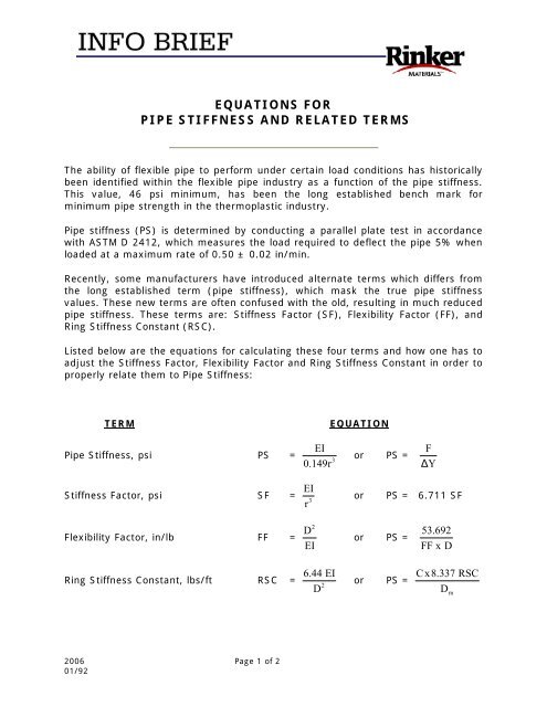 equations for pipe stiffness and related terms - Rinker Materials