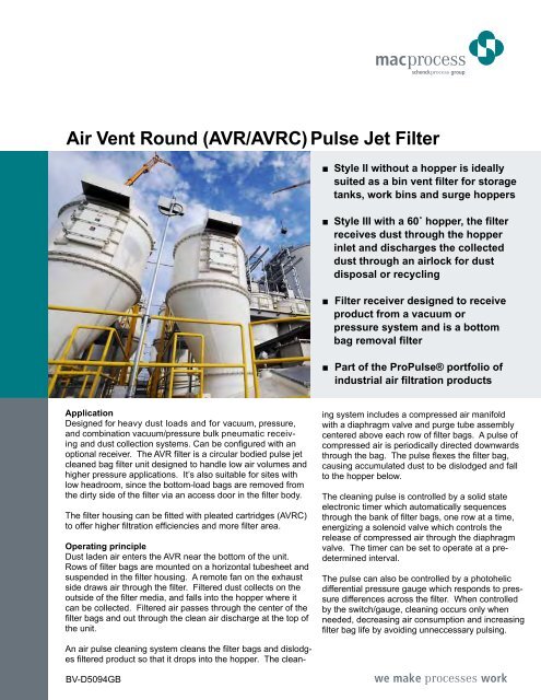 Air Vent Round (AVR/AVRC)Pulse Jet Filter - Mac Process Mac ...