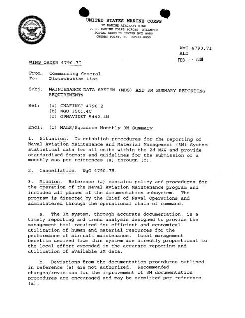 WgO 4790.7I - 2nd Marine Aircraft Wing - Marine Corps