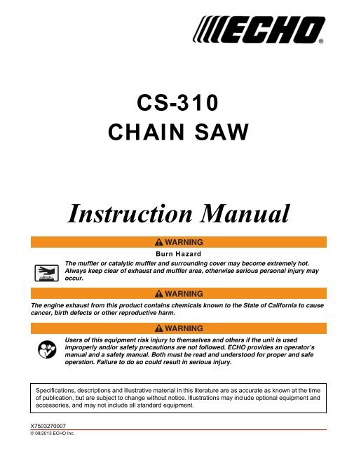 Chain Saw Instruction Manual MODEL : CS-310 - Echo Inc.