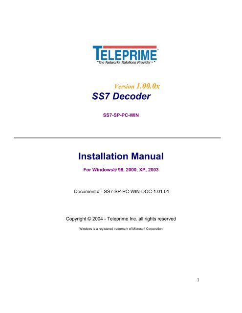 SS7 Decoder Installation Manual - Teleprime ACD