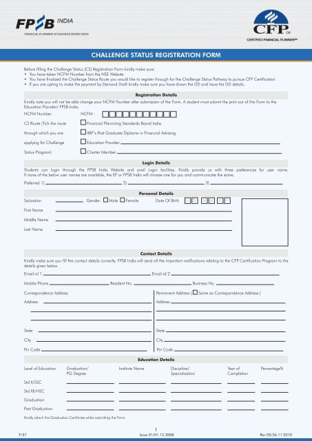Challenge StatuS RegIStRatIOn FORM - FPSB India
