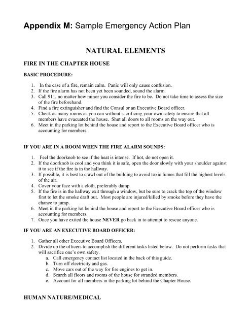 Appendix M: Sample Emergency Action Plan - Sigma Chi Fraternity