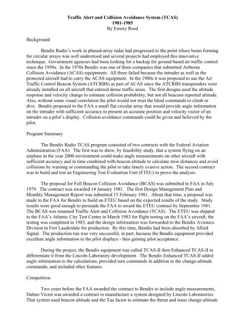 Early TCAS by E Reed - Bendix Radio Foundation