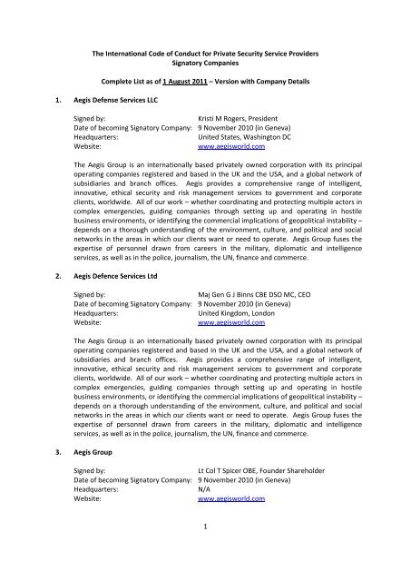 The International Code Of Conduct For Private Security