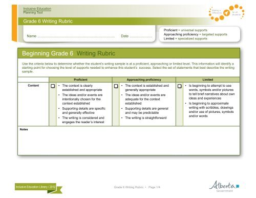 Beginning Grade 6 Writing Rubric - LearnAlberta.ca