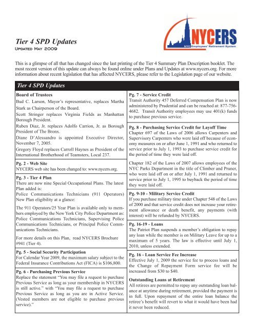 Tier 4 SPD Updates - NYCERS