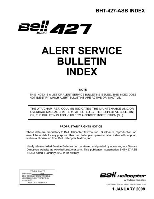 ALERT SERVICE BULLETIN INDEX - BellCustomer.com