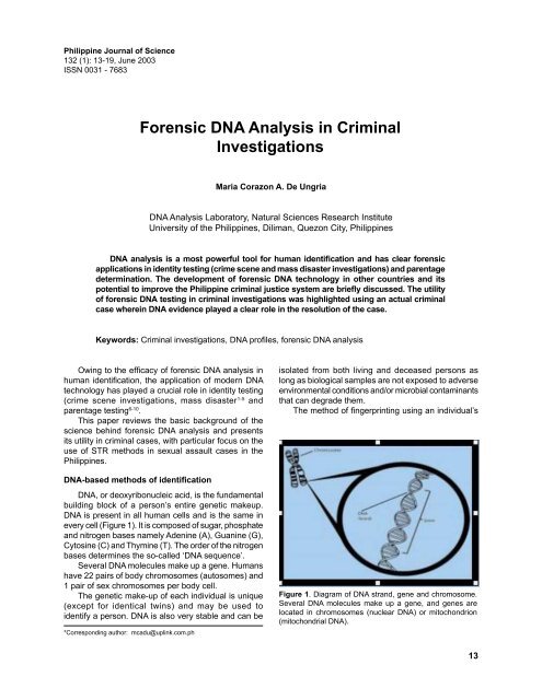 Forensic DNA Analysis in Criminal Investigations - Philippine ...