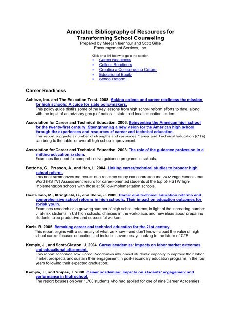 Annotated bibliography of resources for transforming school