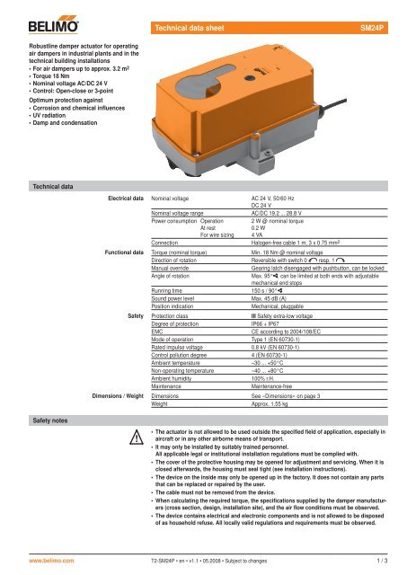 Technical data sheet SM24P - Belimo