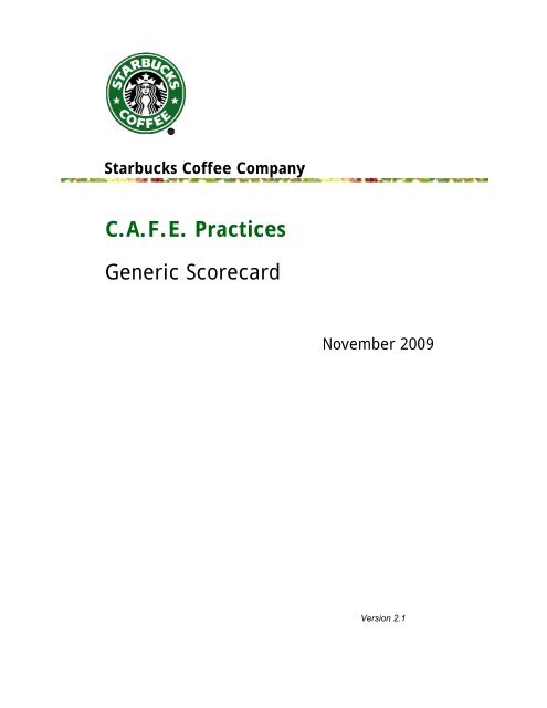C.A.F.E. Practices Generic Scorecard