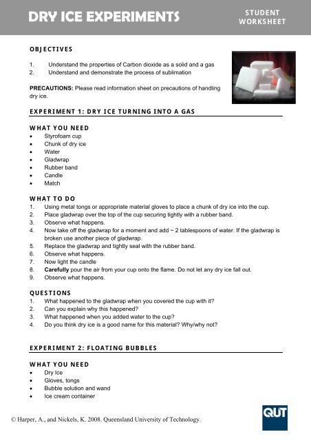 DRY ICE EXPERIMENTS - QUT