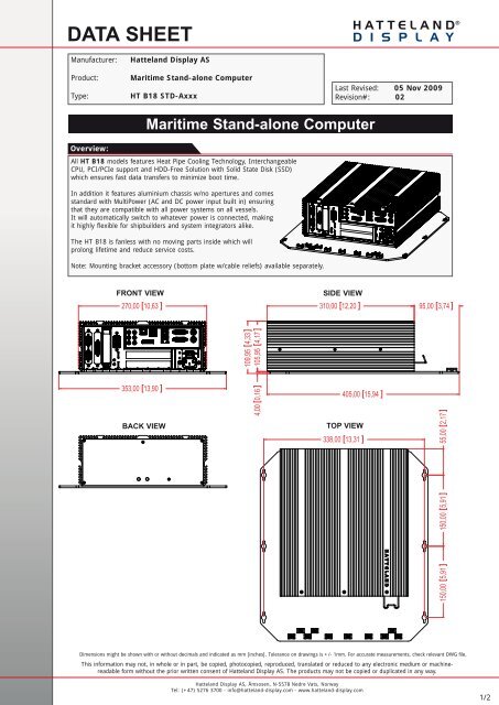 DATA SHEET Maritime Stand-alone Computer - Hatteland Display AS