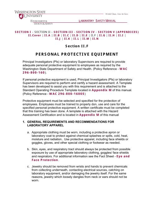 personal protective equipment - Environmental Health & Safety