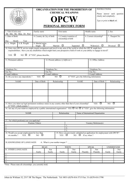 PERSONAL HISTORY FORM