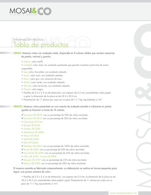Tabla de productos