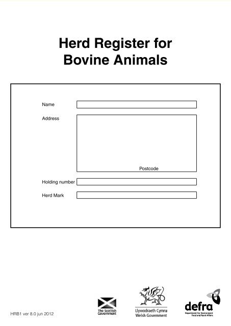 Herd Register for Bovine Animals - Defra