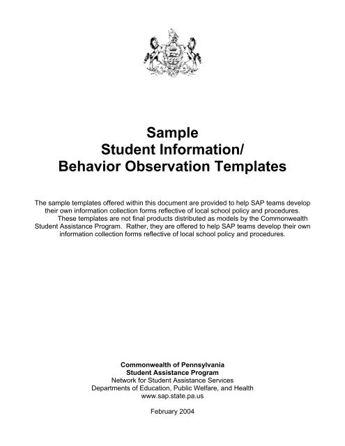Sample Student Information Behavior Observation Templates