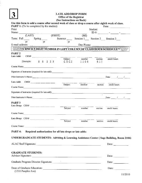 3 LATE ADD/DROP FORM