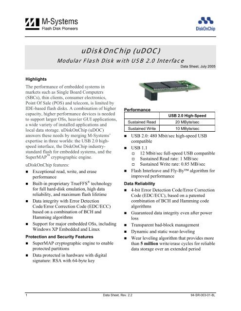Data Sheet: uDiskOnChip (uDOC) - DigiKey
