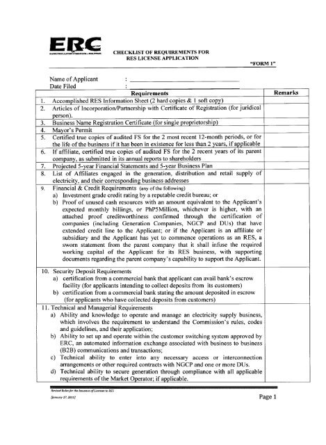 Checklist of Requirements