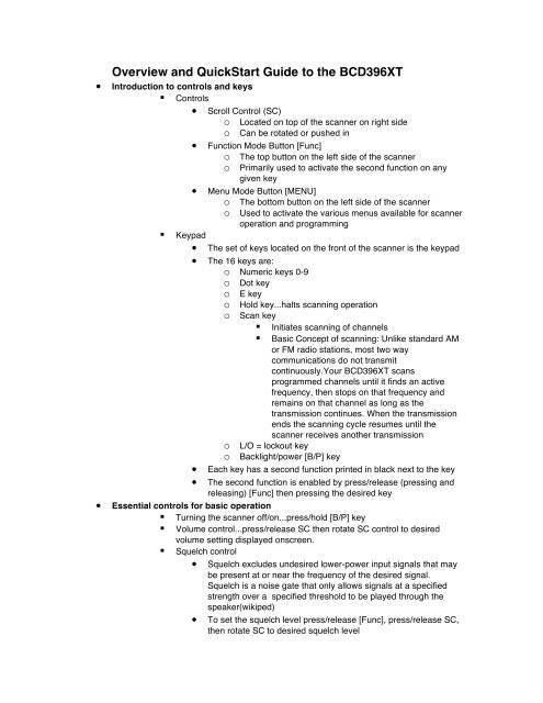 Overview and QuickStart Guide to the BCD396XT - The RadioReference ...