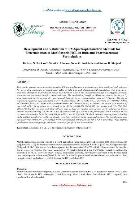 Development And Validation Of Uv Spectrophotometric Methods For