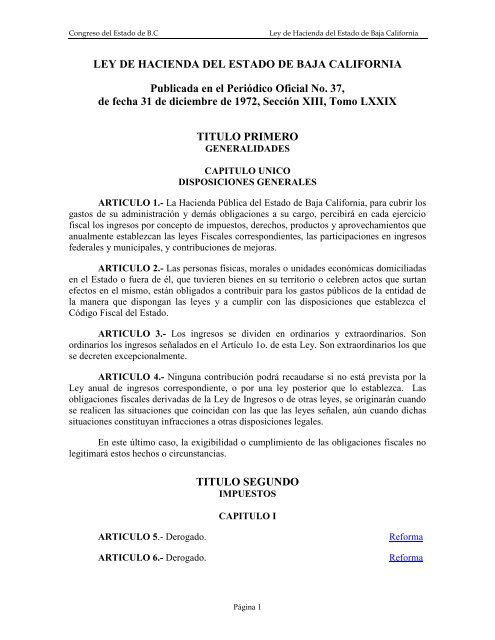 LEY DE HACIENDA DEL ESTADO DE BAJA CALIFORNIA - Tijuana
