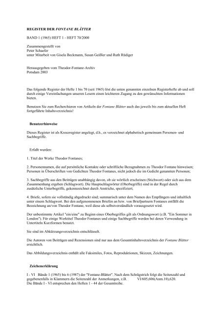 Das Register für die Hefte 1/1965 bis - Fontanearchiv