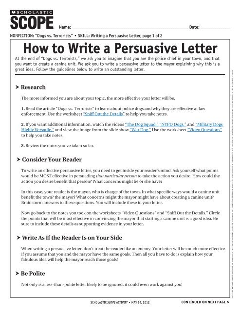 How to Write a Persuasive Letter - Scholastic.com