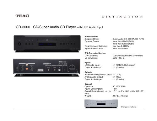 CD-3000 CD/Super Audio CD Player with USB Audio Input