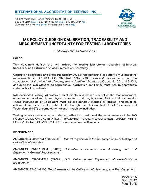 ias policy guide on calibration, traceability and measurement - The ...