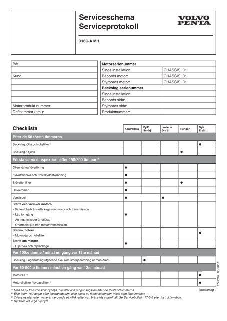 Serviceschema Serviceprotokoll - Volvo Penta Service
