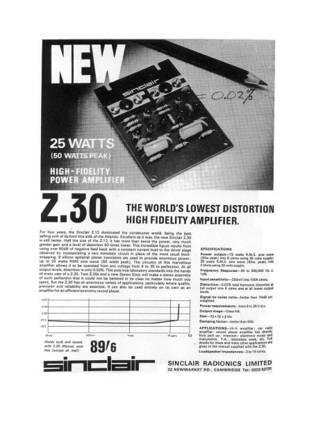 Sinclair Stereo-60 With Z30 Power Amplifier - The Listeners Guide