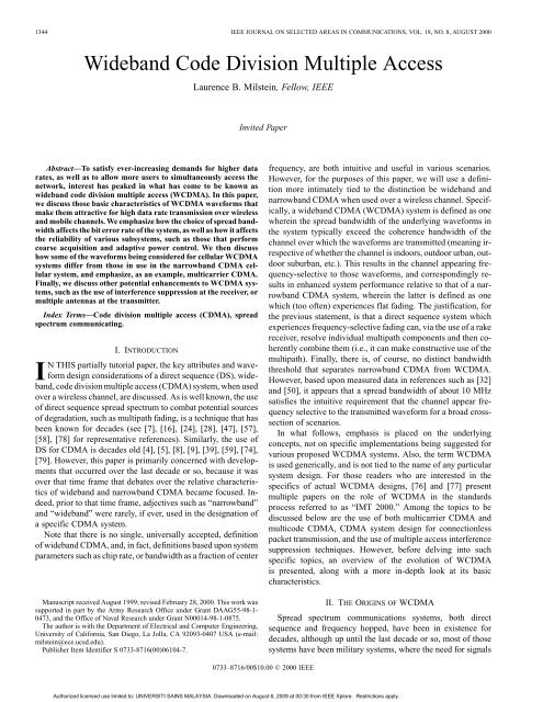 Wideband code division multiple access - School Of Electrical ...