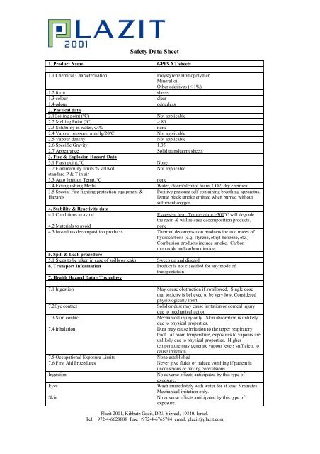 (Polystyrene) material safety datasheet by clicking here. - Perspex