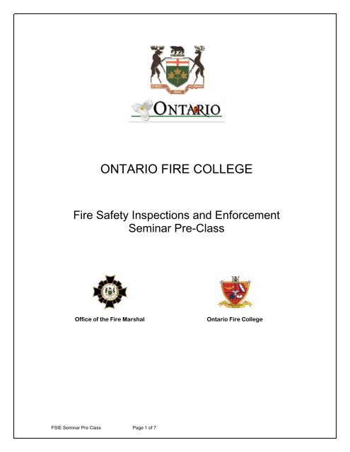 Fire Safety Inspection and Enforcement Seminar Pre Class 2012
