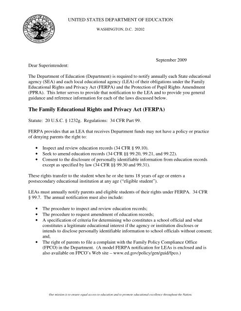 The Family Educational Rights and Privacy Act (FERPA) - Families ...