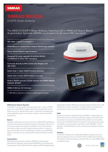 Simrad MX521A Product Sheet - Simrad Yachting