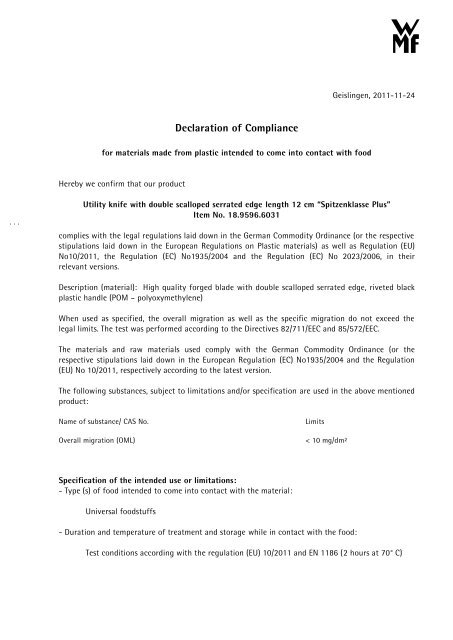 Declaration of Compliance - WMF