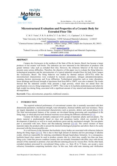Microstructural Evaluation and Properties of a Ceramic Body