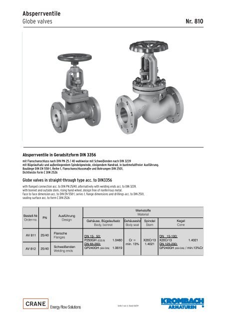 Absperrventile Globe valves Nr. 810 - Krombach