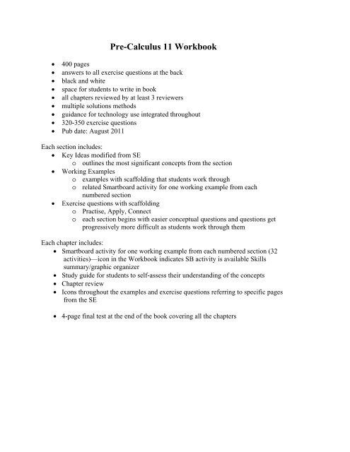 Pre-Calculus 11 Workbook - McGraw-Hill Ryerson